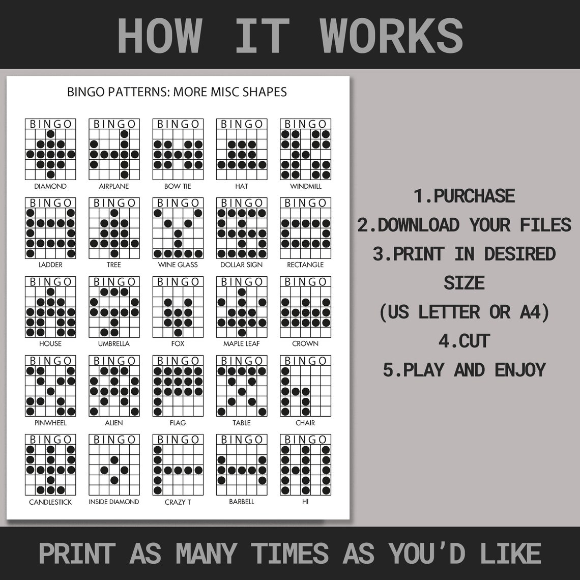 100 Bingo Patterns Printable Fun Bingo Party Game Bingo Winning Patterns Bingo Alphabet, Numbers ...