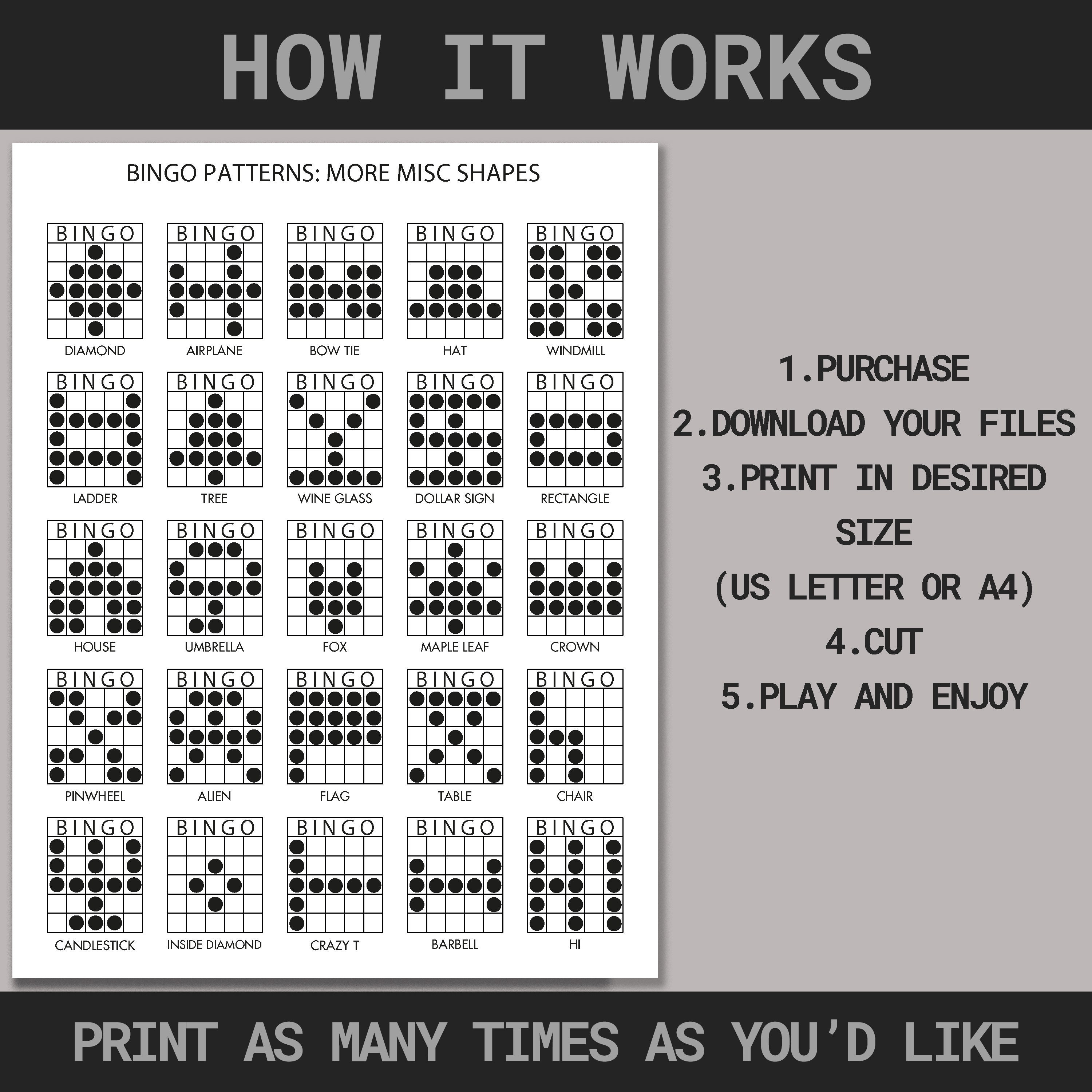 100 Bingo Patterns Printable Fun Bingo Party Game Bingo Winning ...