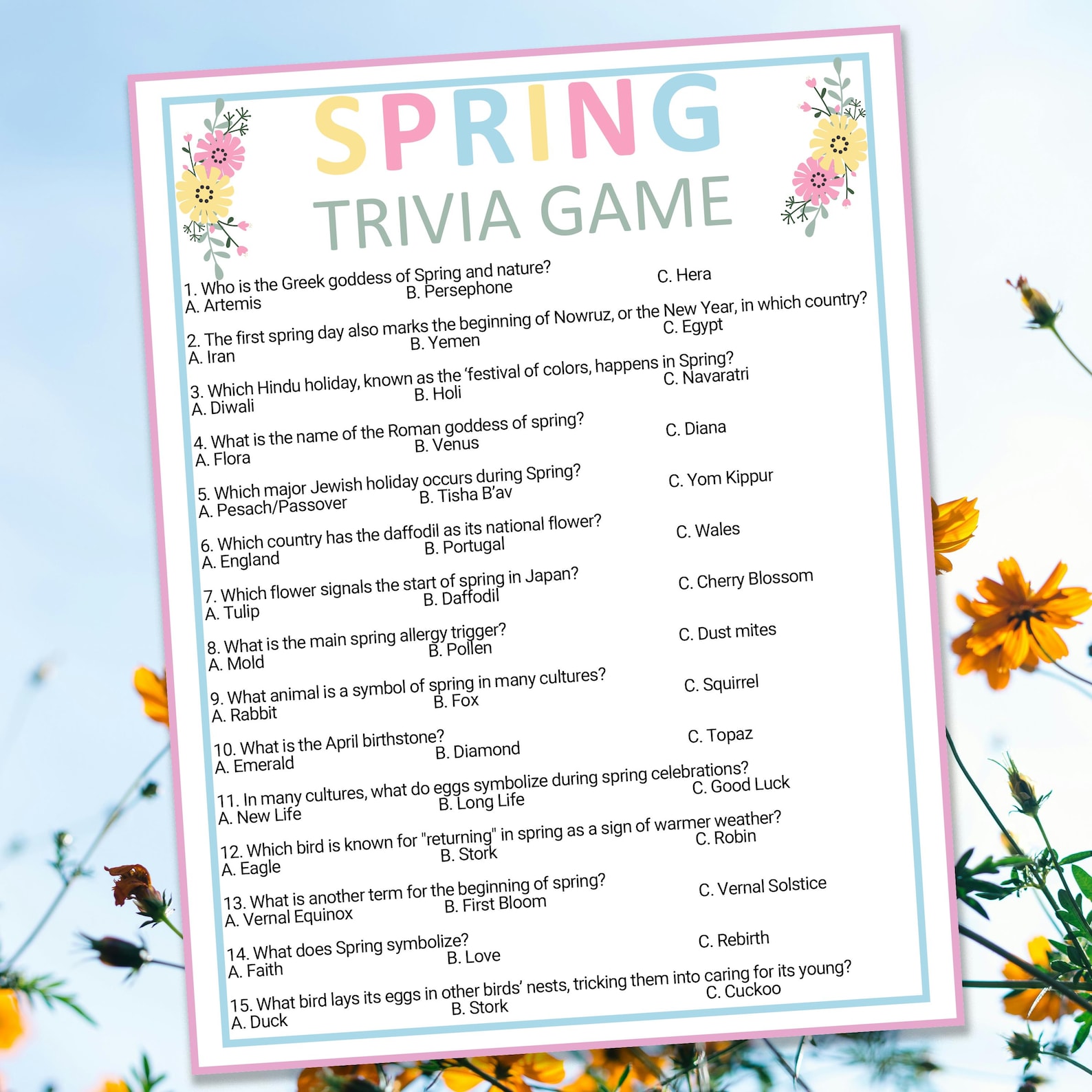 Spring Trivia Game | Spring Party Game | Printable Spring Game | Fun ...