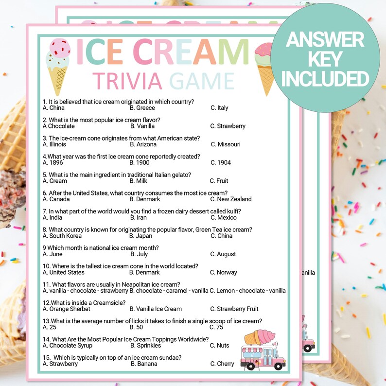 Ice Cream Trivia Game | Ice Cream Party Game | Printable Ice Cream Quiz ...