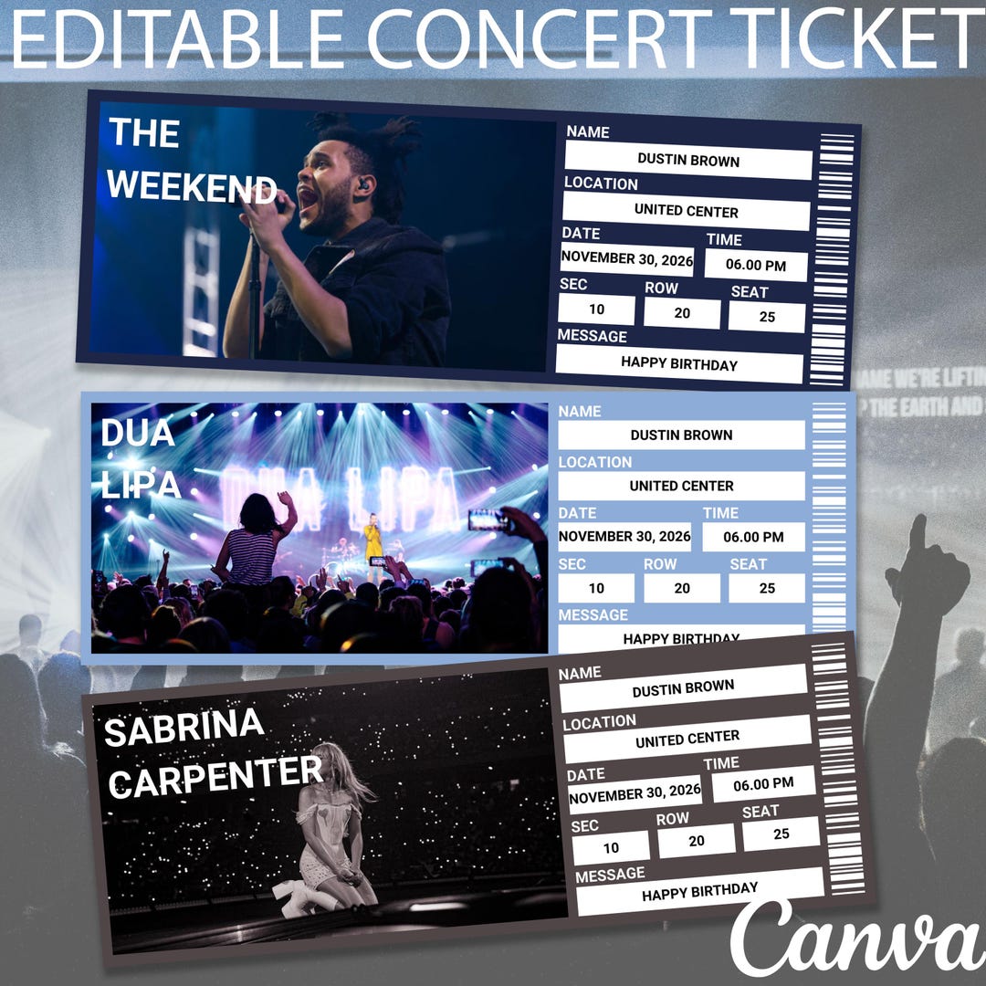 Editable Concert Ticket Template | Custom Concert Ticket | Personalized ...