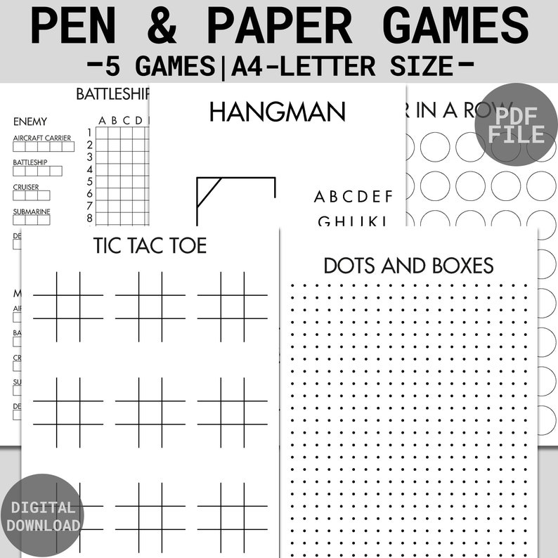 Pen and Paper Printable Games | Travel Games | Dry Erase Travel Games ...