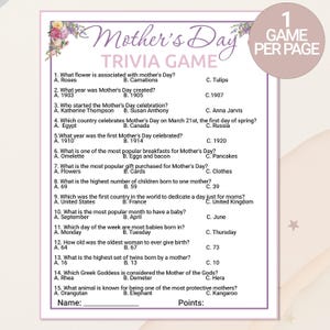 Mother's Day Trivia Game | Mothers Day Game | Printable Mother's Day ...