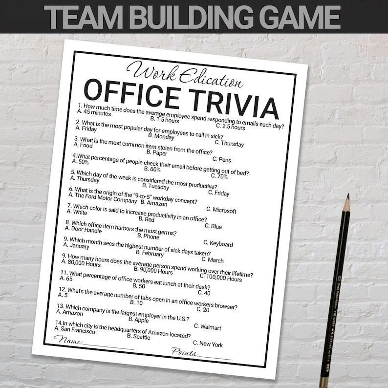 Office Trivia Game | Office Trivia Team Building Game | Office Party Game | Coworker Activity ...