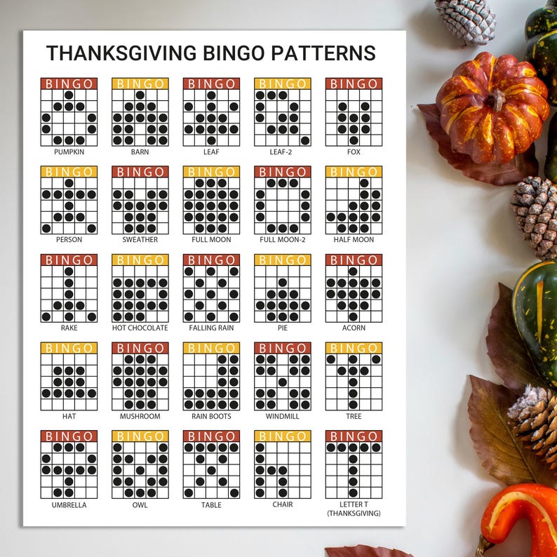 Thanksgiving Bingo Patterns | Printable Thanksgiving Bingo Party Game ...