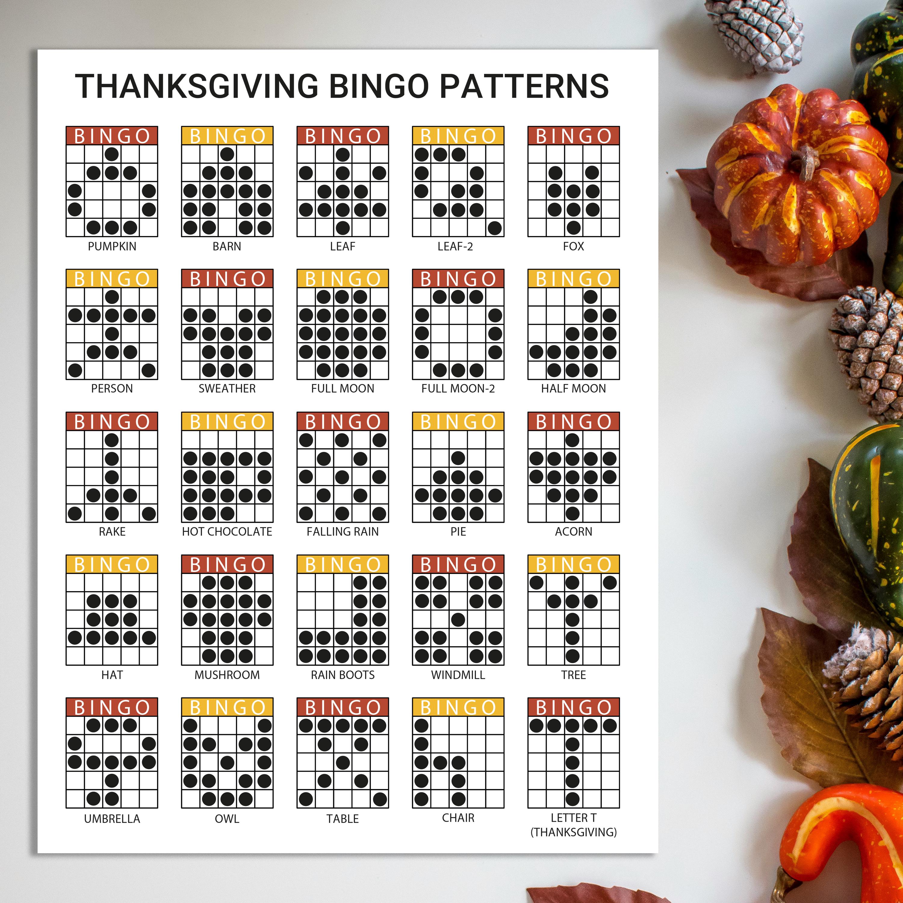 Thanksgiving Bingo Patterns | Printable Thanksgiving Bingo Party Game ...