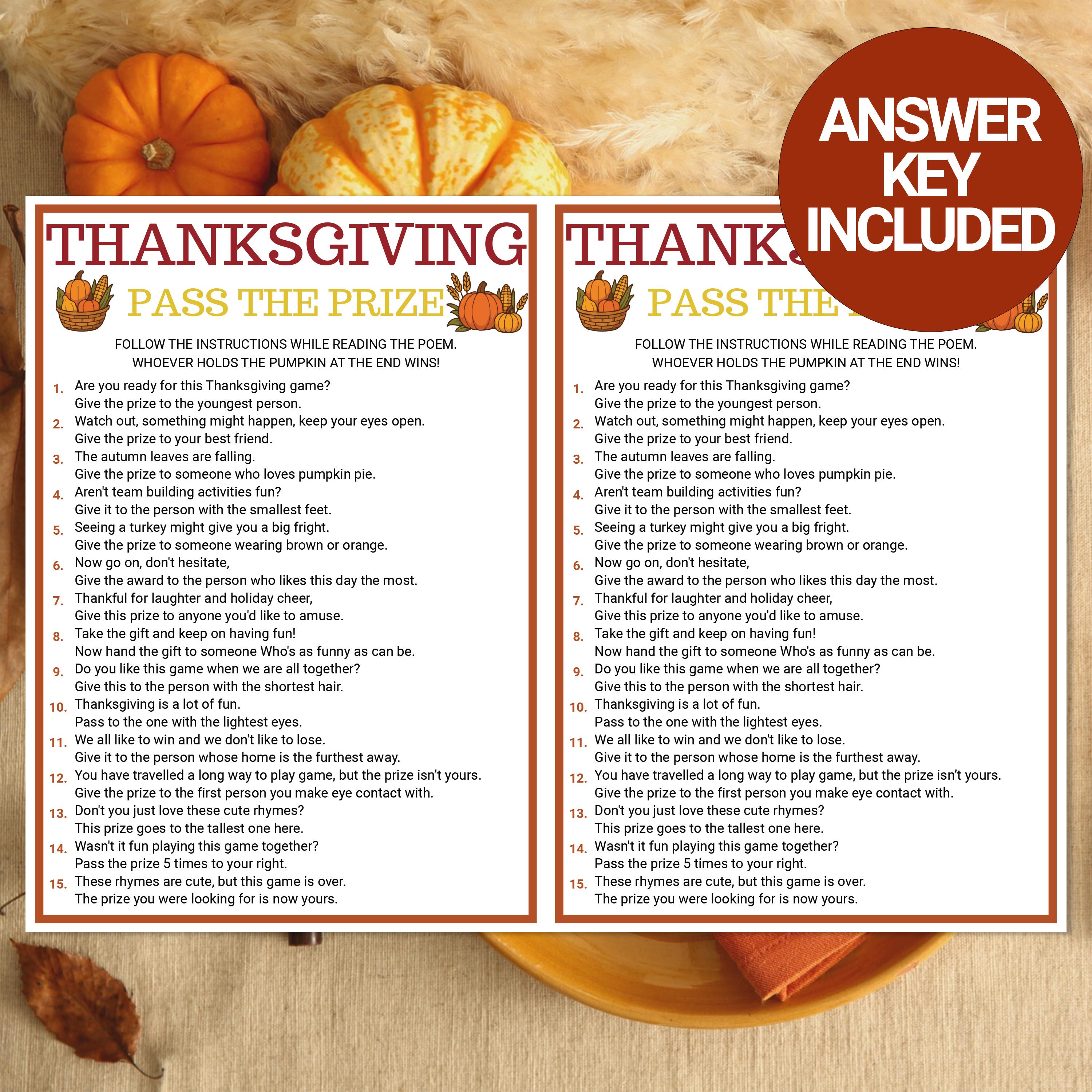 Thanksgiving Pass the Prize Game | Thanksgiving Pass the Present Game ...