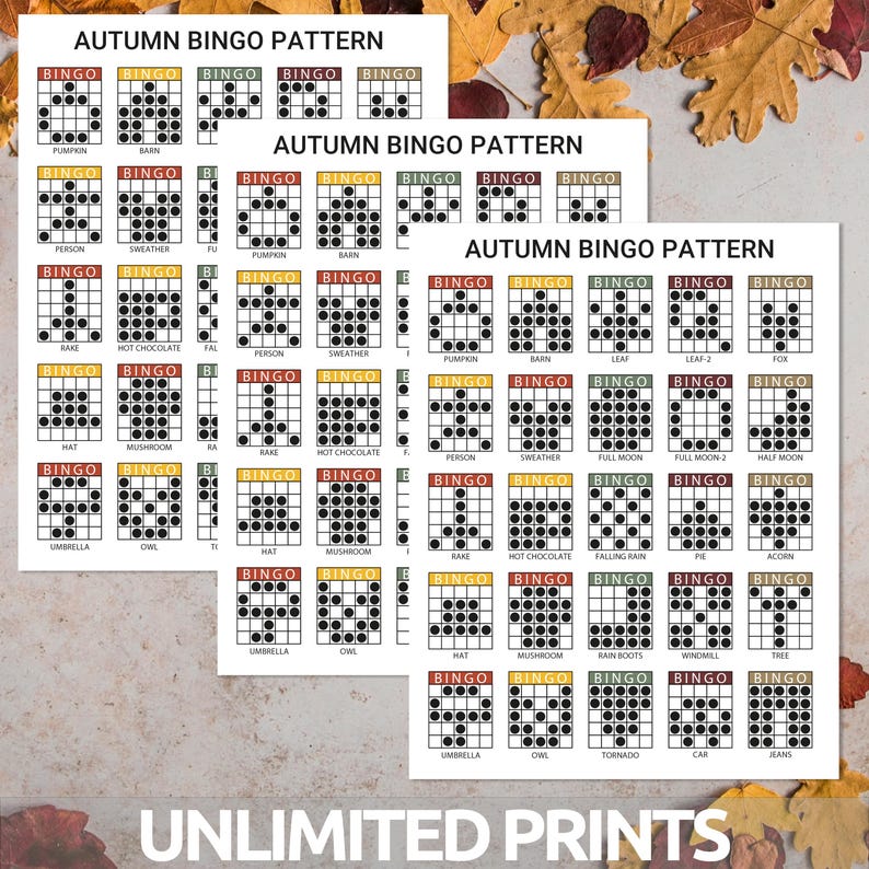 Autumn Bingo Pattern | Fall Bingo Card | Printable Autumn Bingo Party ...