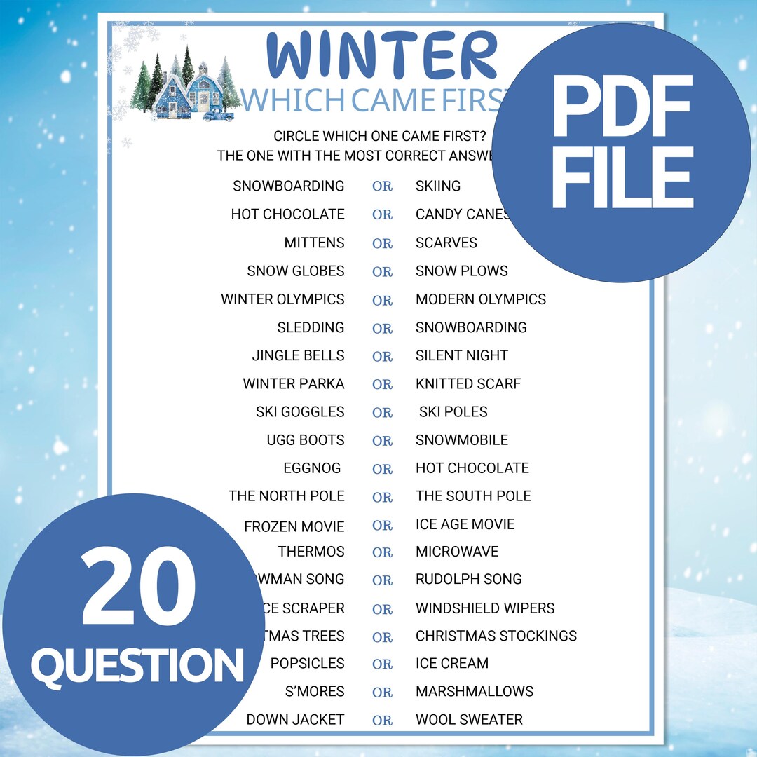 Winter Which Came First Game | Printable Winter Trivia Game | Family ...