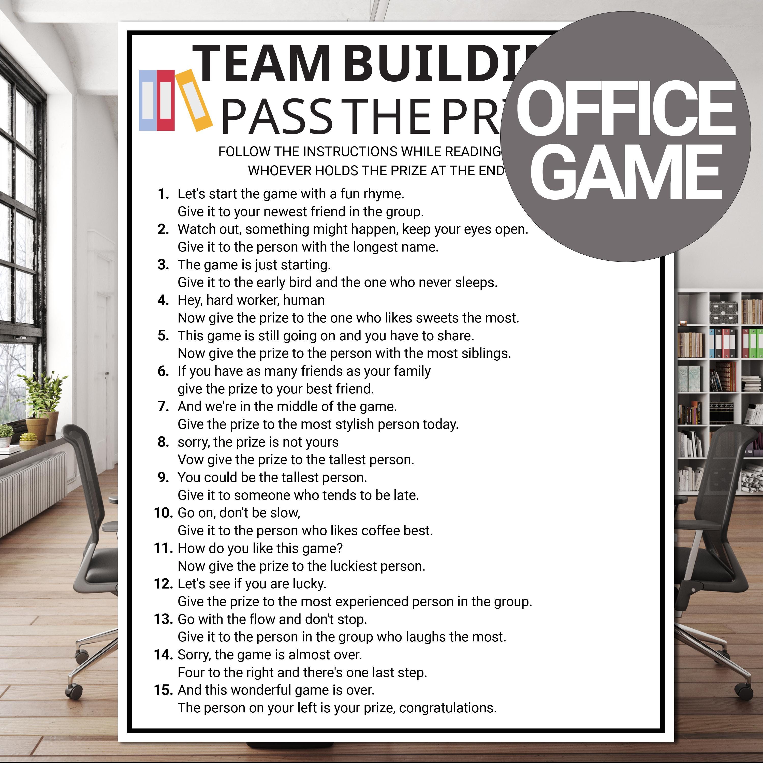 Team Building Games | Team Building Pass the Prize Game | Office Team ...