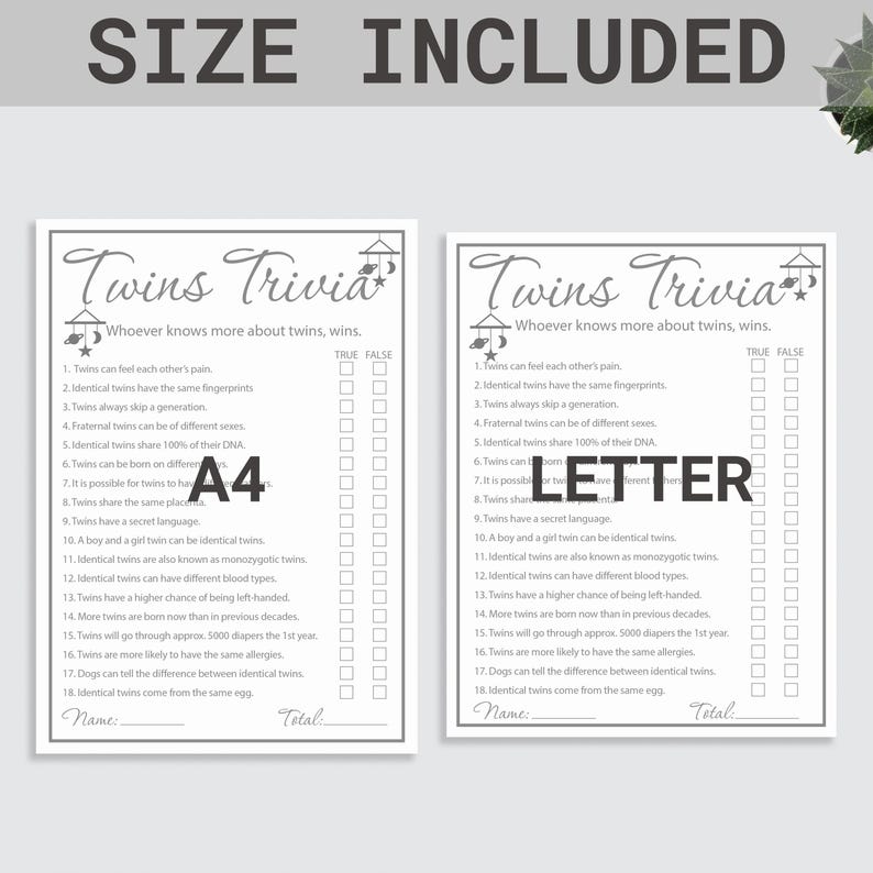 Twins Trivia Game | Twins Trivia for Baby Showers | Printable Twin Baby ...