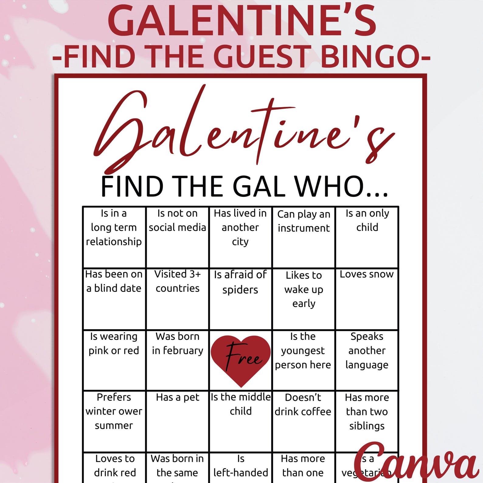 Galentines Day Find the Guest Bingo Game | Galentine's Get to Know You ...