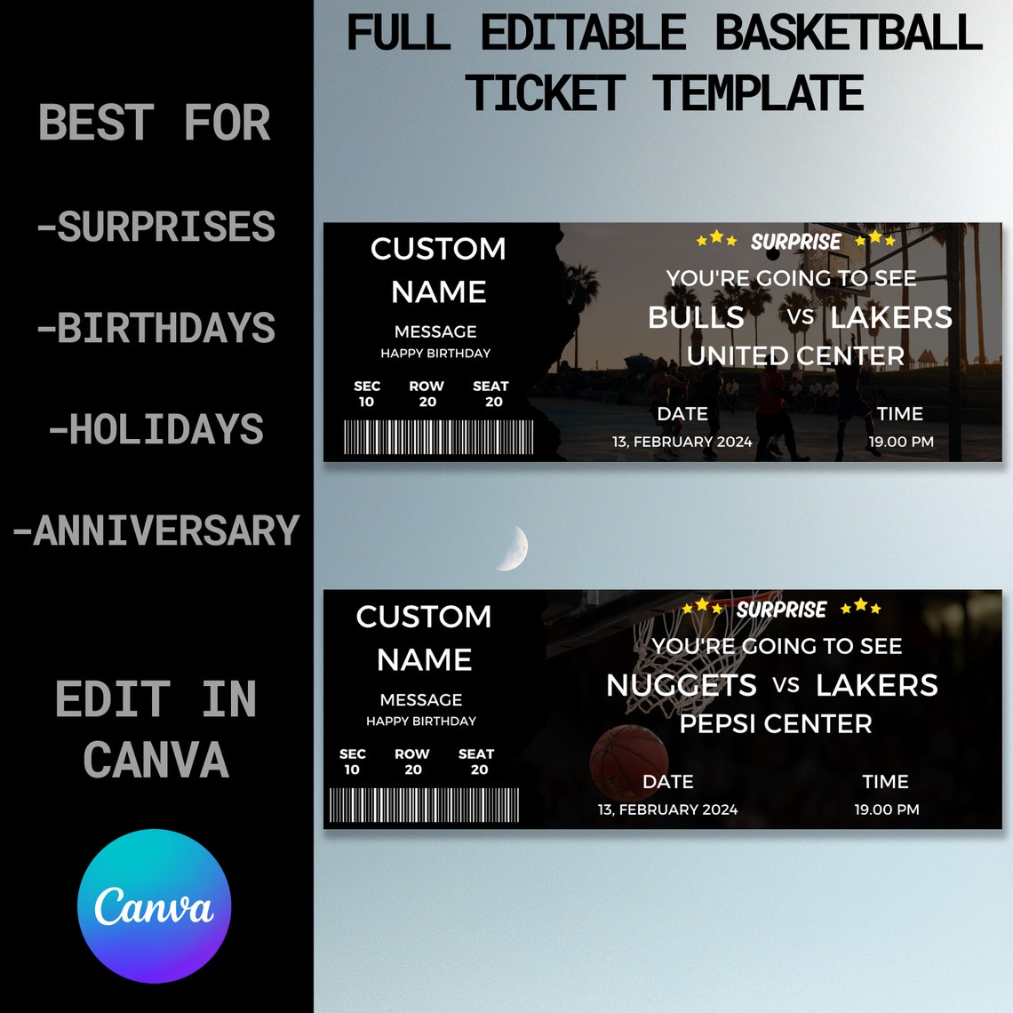 Custom Basketball Tickets | Printable Basketball Tickets Canva Template ...