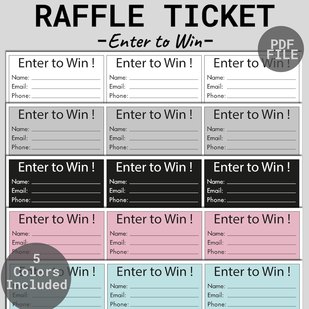 Printable Raffle Tickets | Enter to Win Tickets | Enter to Win ...