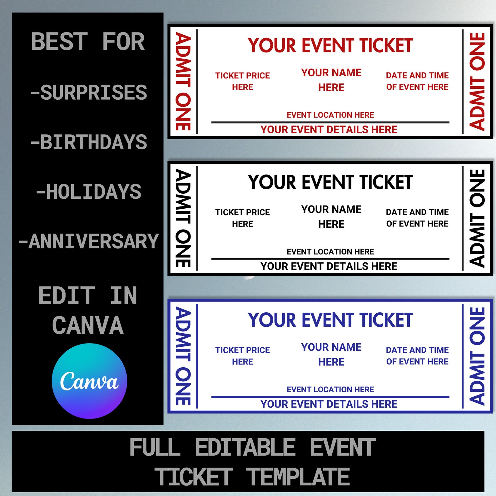 Editable Event Ticket Party Invitation Ticket Printable Event Ticket ...