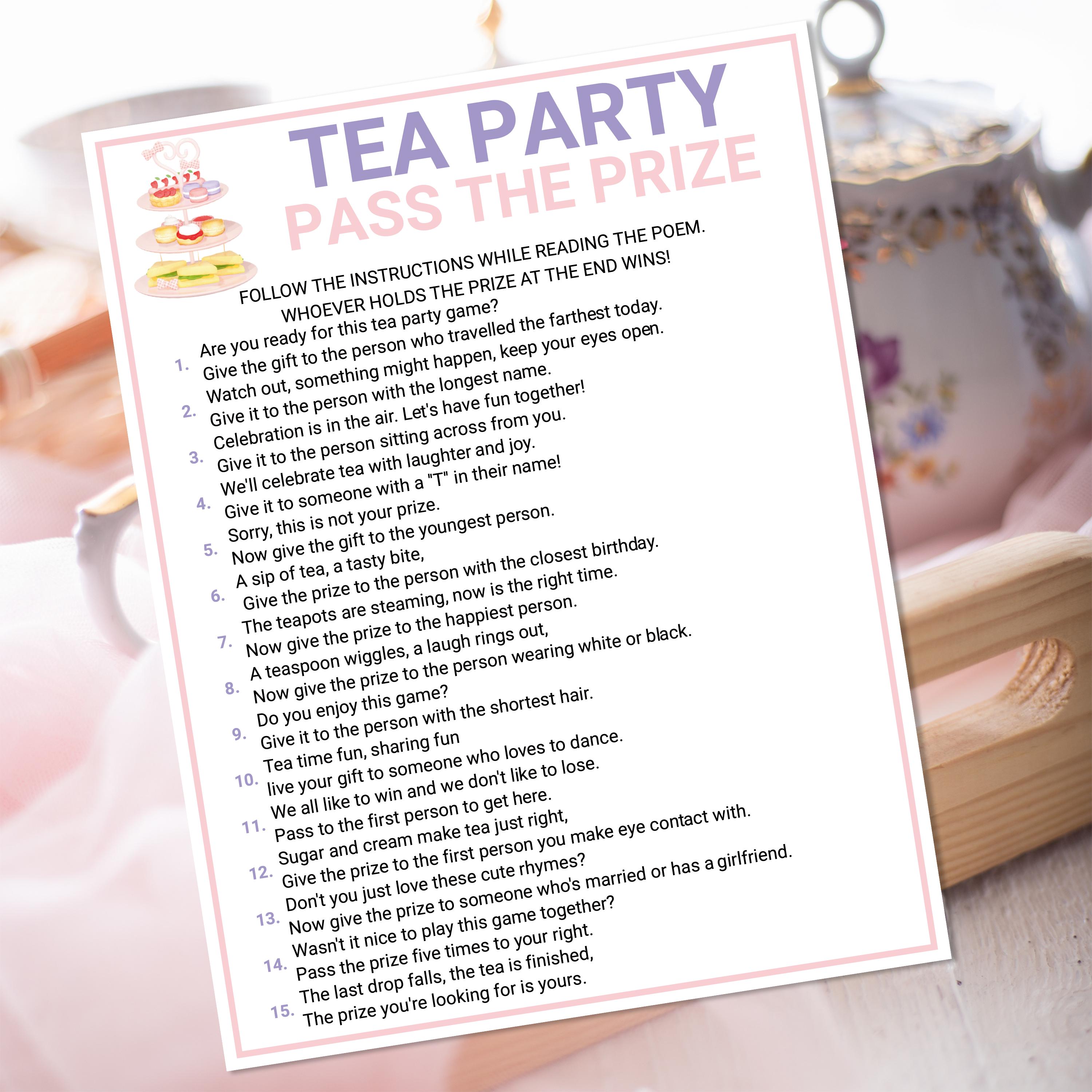 Tea Party Pass the Prize Game | Tea Party Pass the Gift Game | Bridal ...