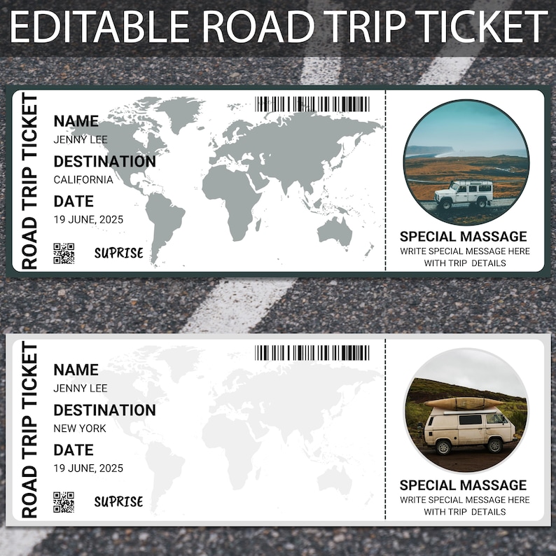 Editable Road Trip Ticket | Printable Road Trip Ticket | Road Trip ...