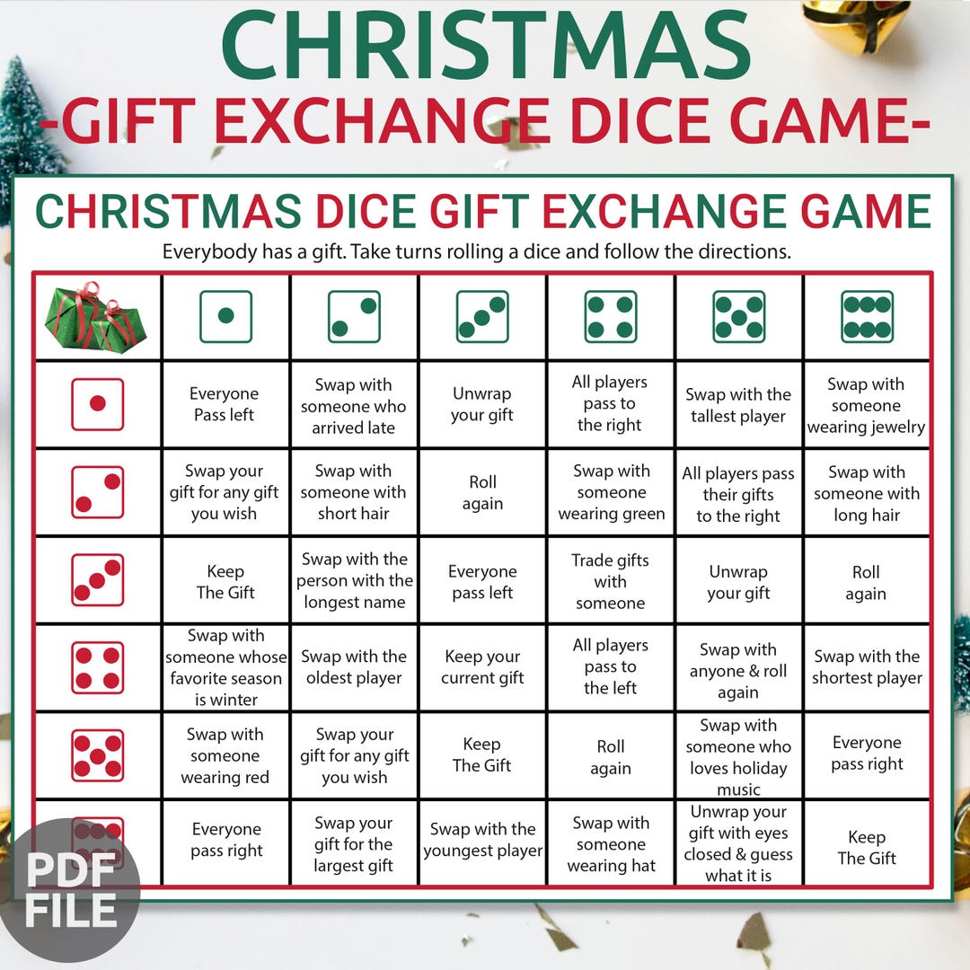 Christmas Gift Exchange Dice Game | Printable Christmas Party Group ...