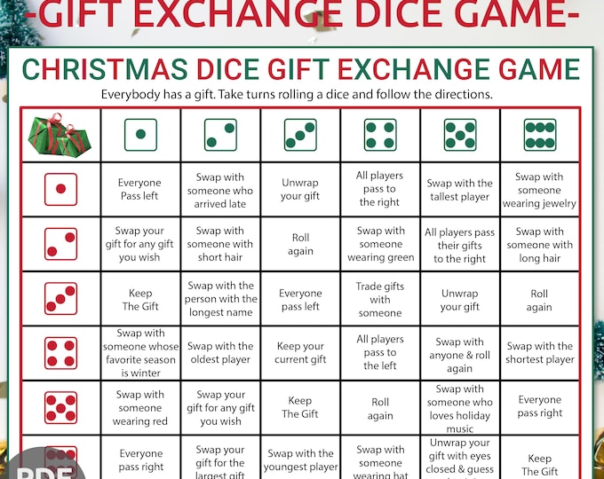 Double Dice Gift Exchange Dice Game, White Elephant Gift Exchange, Gift ...