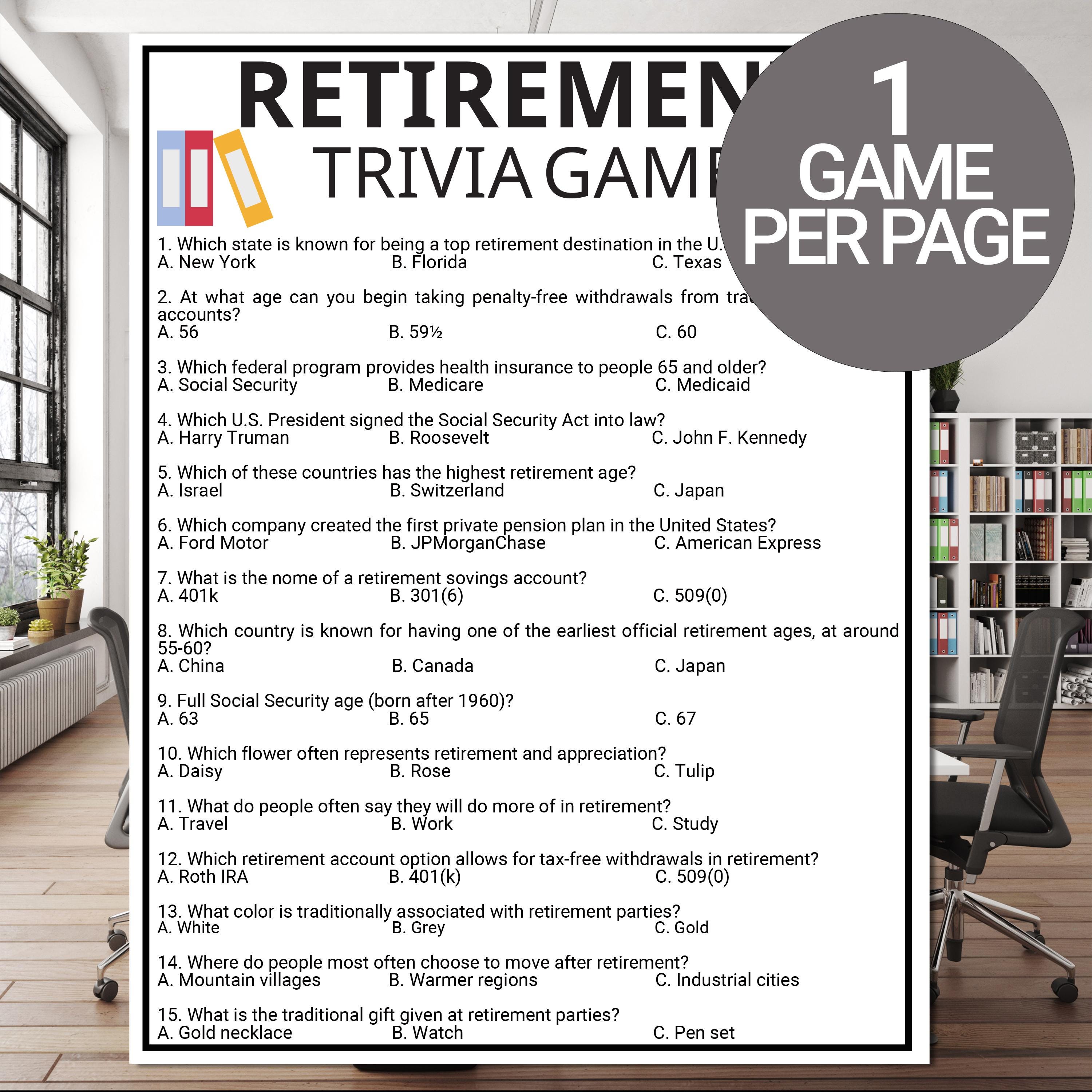 Retirement Trivia Game | Retirement Game | Retirement Party Game ...