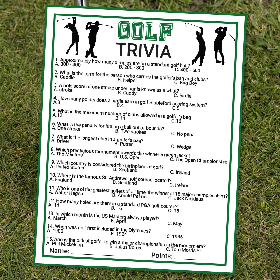 Golf Trivia Game | Golf Team Party Game | Printable Golf Party Game ...