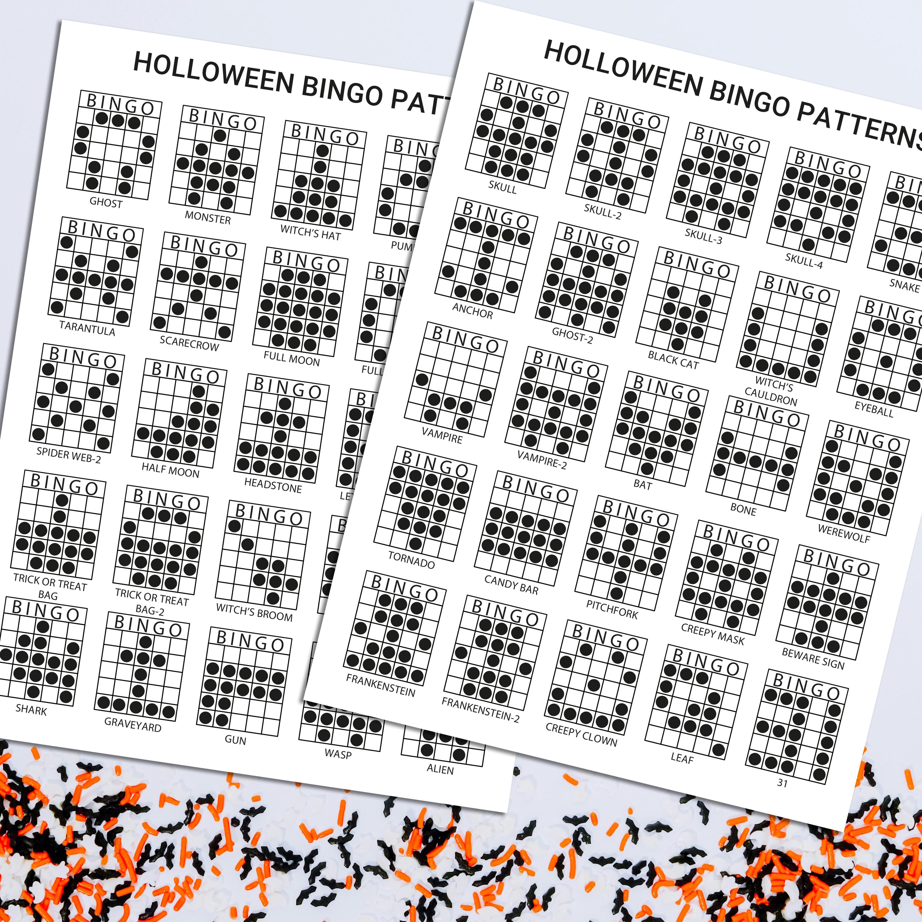Halloween Bingo Patterns | Printable Holloween Bingo Party Game | 50 ...