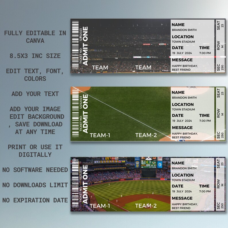 Baseball Game Ticket | Editable Baseball Ticket Gift | Birthday ...