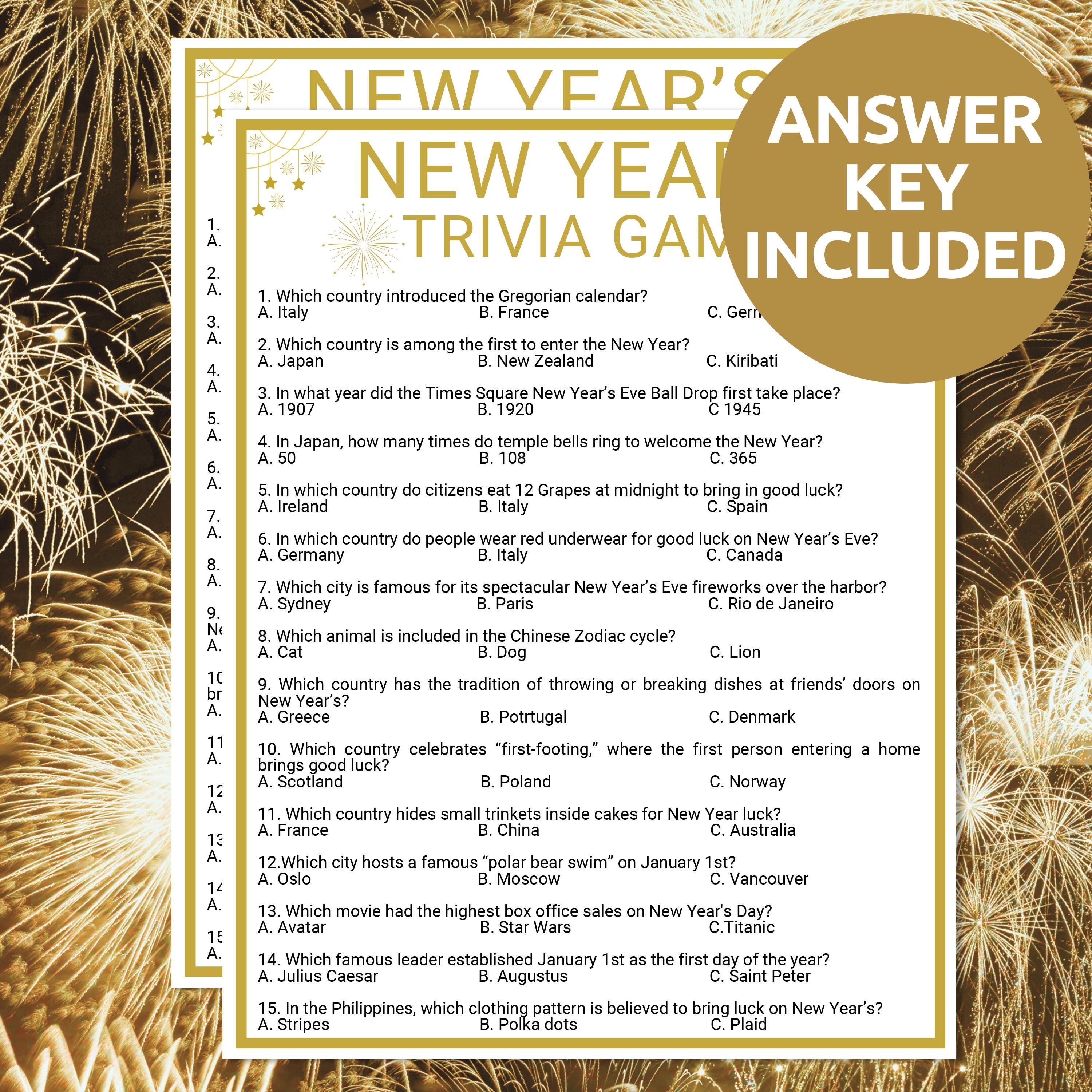 New Years Trivia Game | New Year's Eve Trivia Game | New Years Eve ...