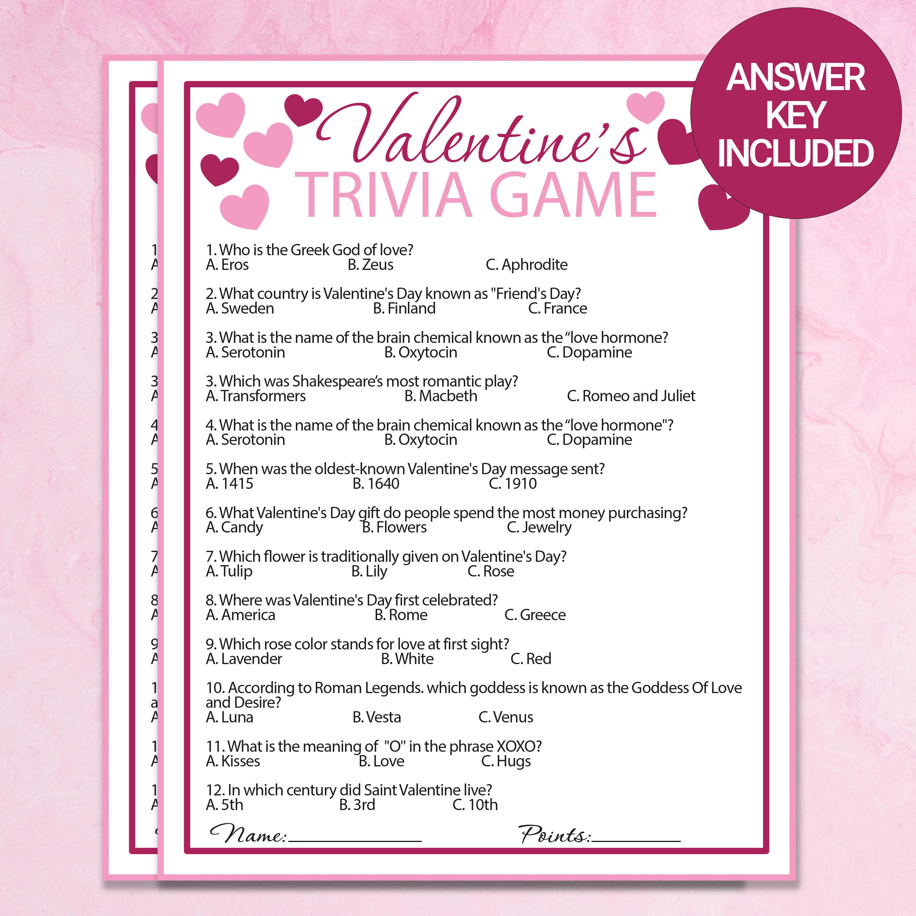 Valentine's Day Trivia Game | Printable Valentine's Day Games ...