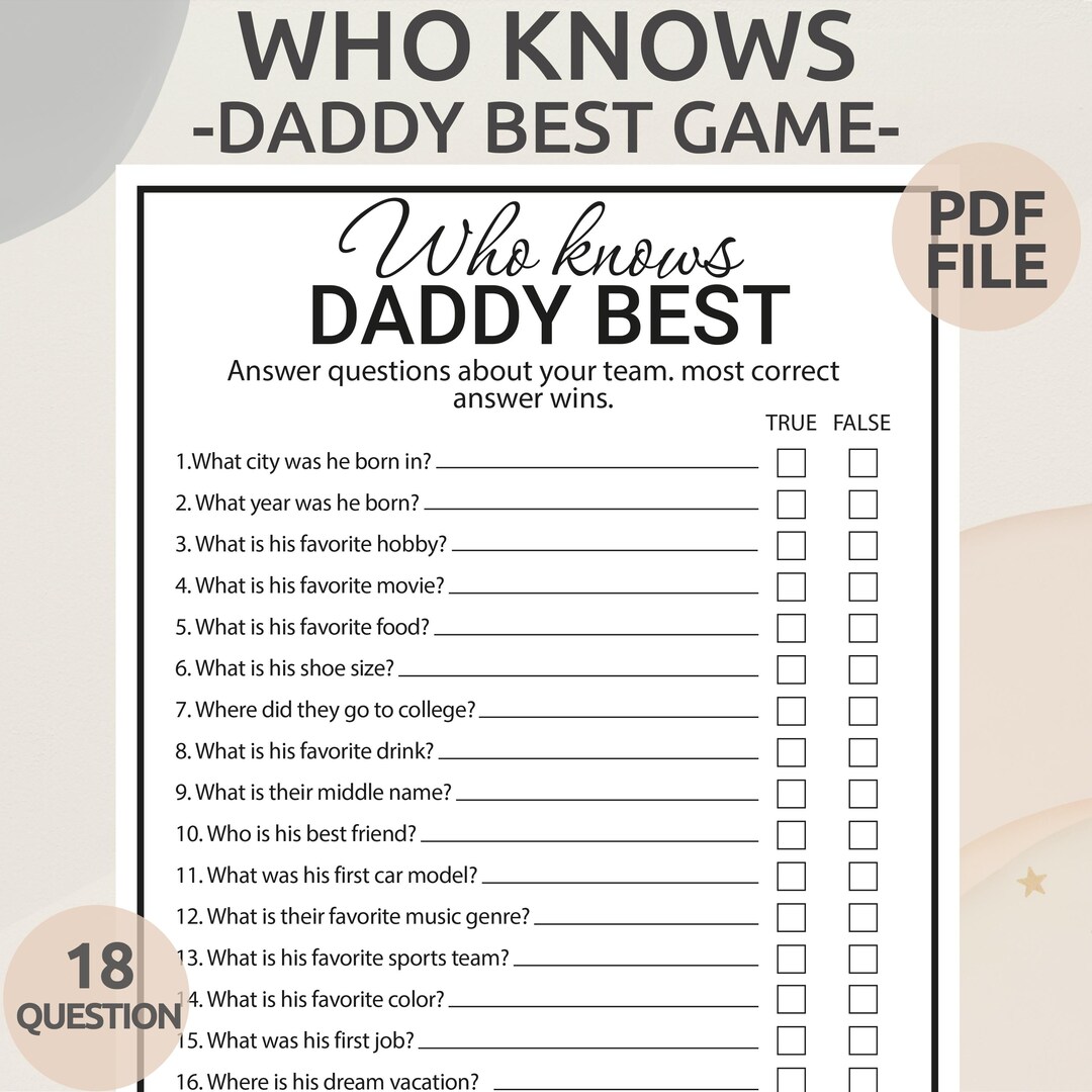 Who Knows Daddy Best Game | Printable Baby Shower Games | Printable ...
