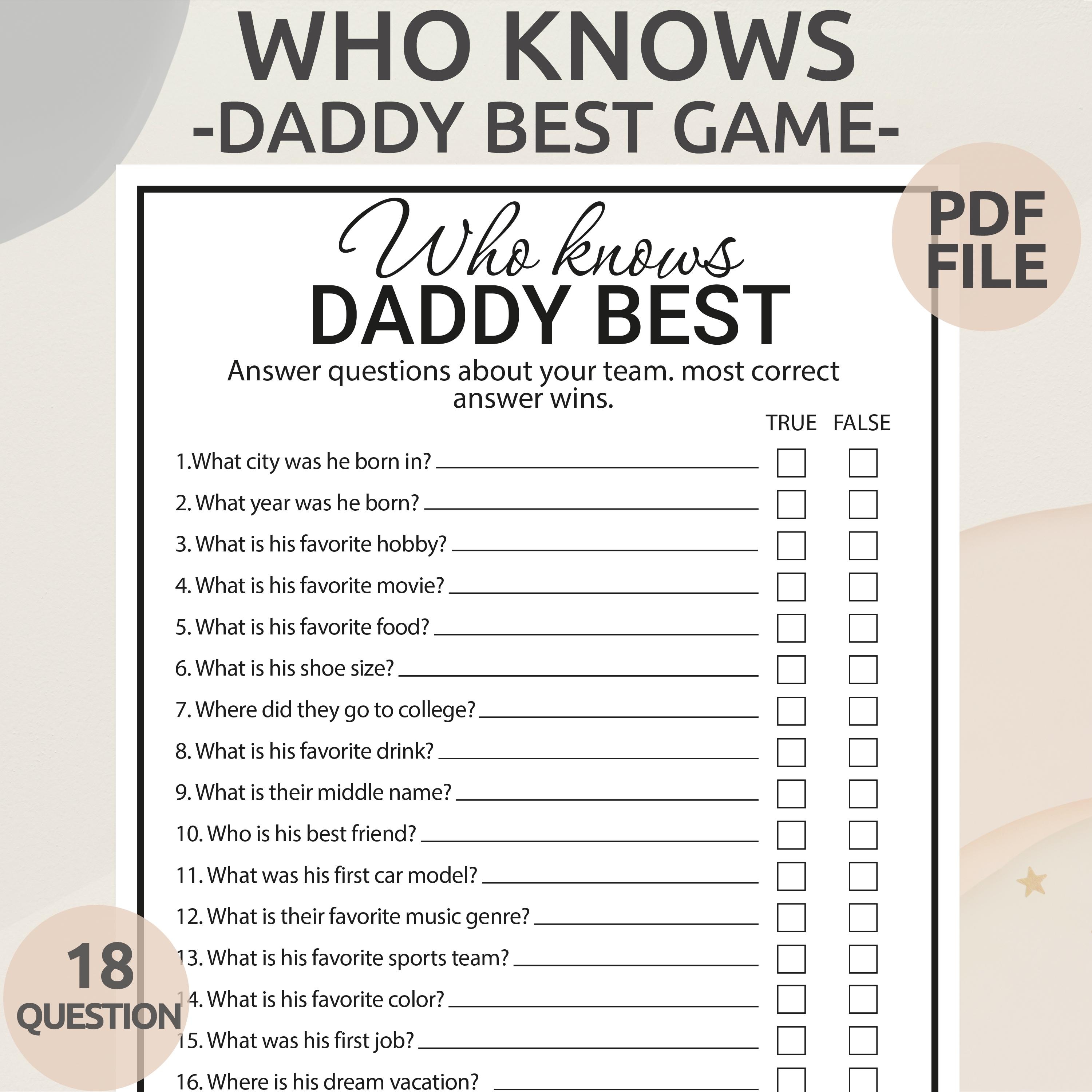 Who Knows Daddy Best Game | Printable Baby Shower Games | Printable ...