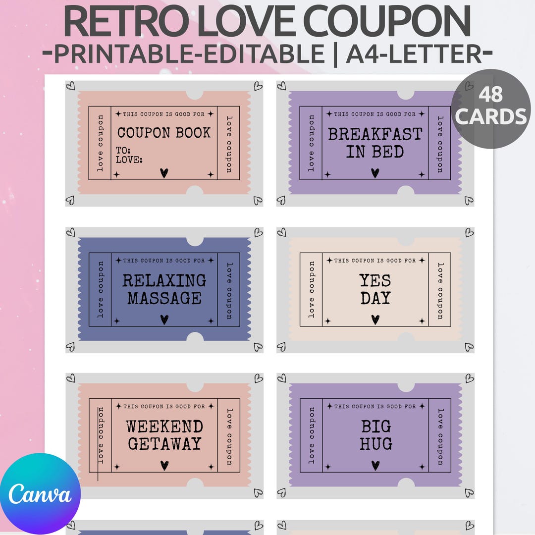 Retro Love Coupon Book | Printable Coupon Book | Printable Birthday ...