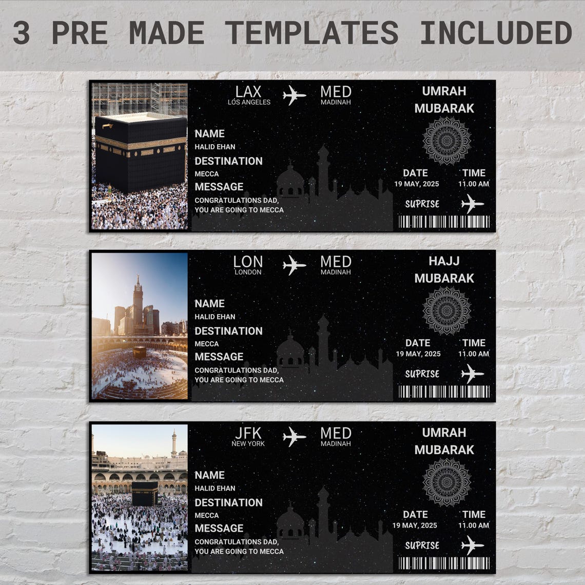 Hajj Boarding Pass | Editable Umrah Mubarak Boarding Pass | Editable ...