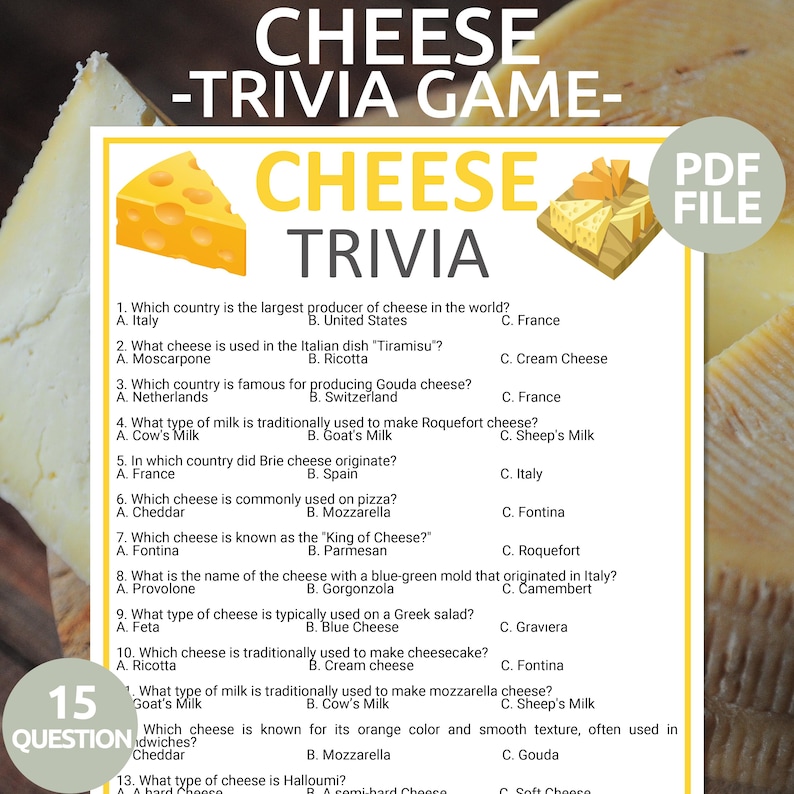 Cheese Trivia Game | Printable Cheese Trivia | Cheese Tasting Party ...