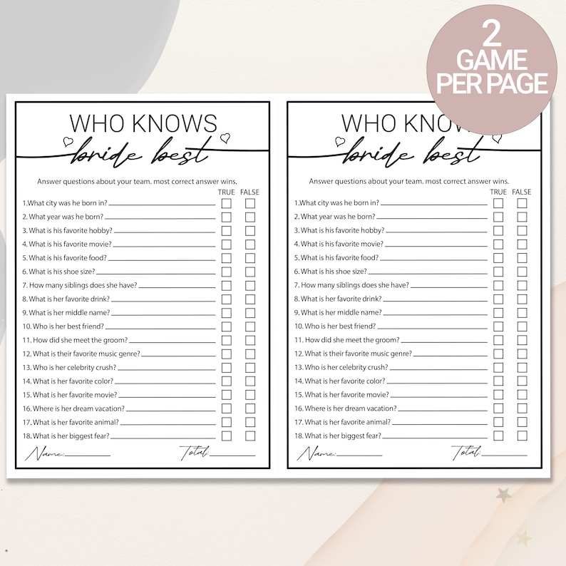Who Knows the Bride Best Game | Printable Bridal Shower Games | How ...