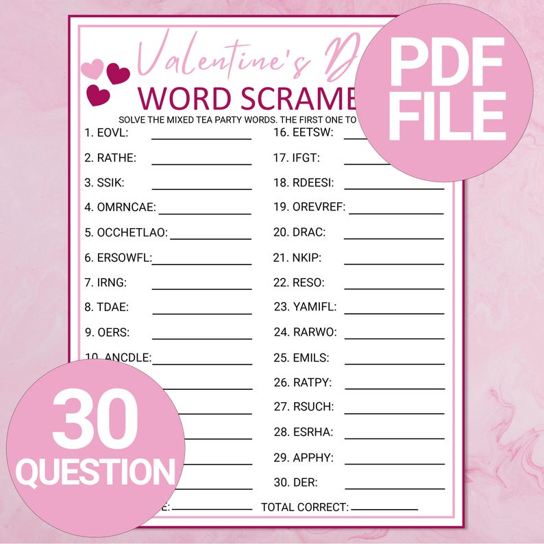 Valentine's Day Word Scramble Game | Printable Valentine's Day Game ...