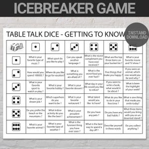 Editable Dicebreaker Roll and Tell Game | Table Talk Dice | Editable ...