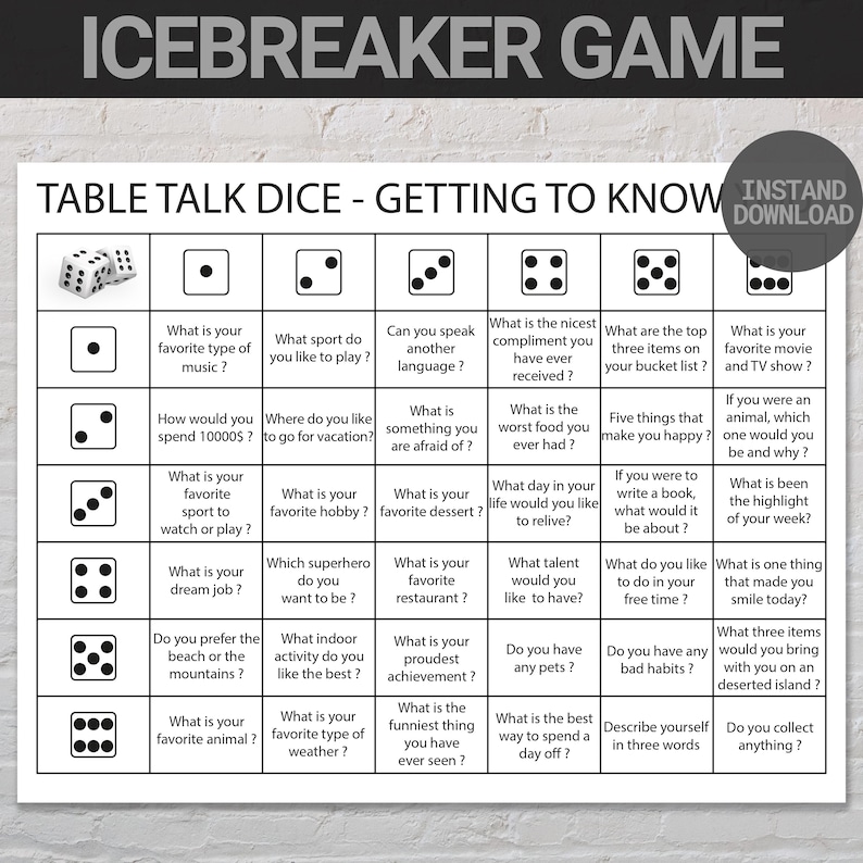 Dicebreaker Roll and Tell Game | Table Talk Dice | Conversation Starter ...