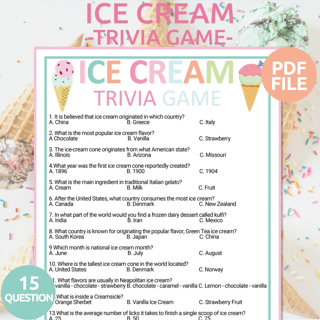 Ice Cream Trivia Game | Ice Cream Party Game | Printable Ice Cream Quiz ...