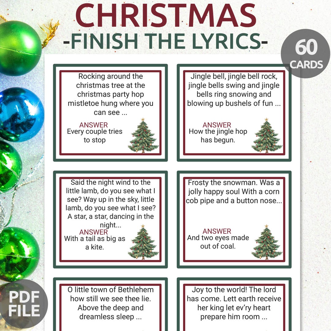 Christmas Carol Finish the Lyric Game | Christmas Song Game | Printable ...