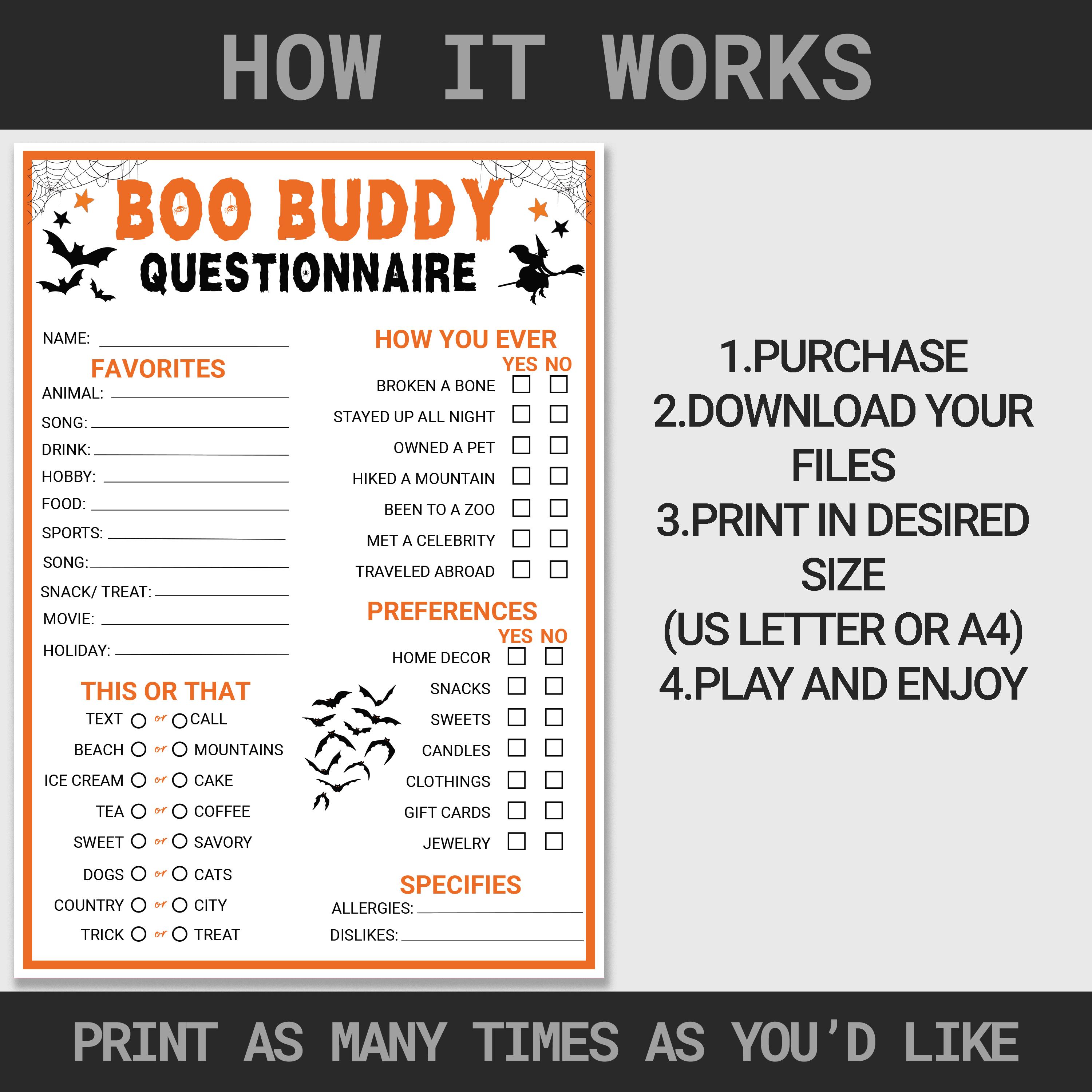 Halloween Boo Buddy Questionnaire | Printable Boo Buddies Questions ...