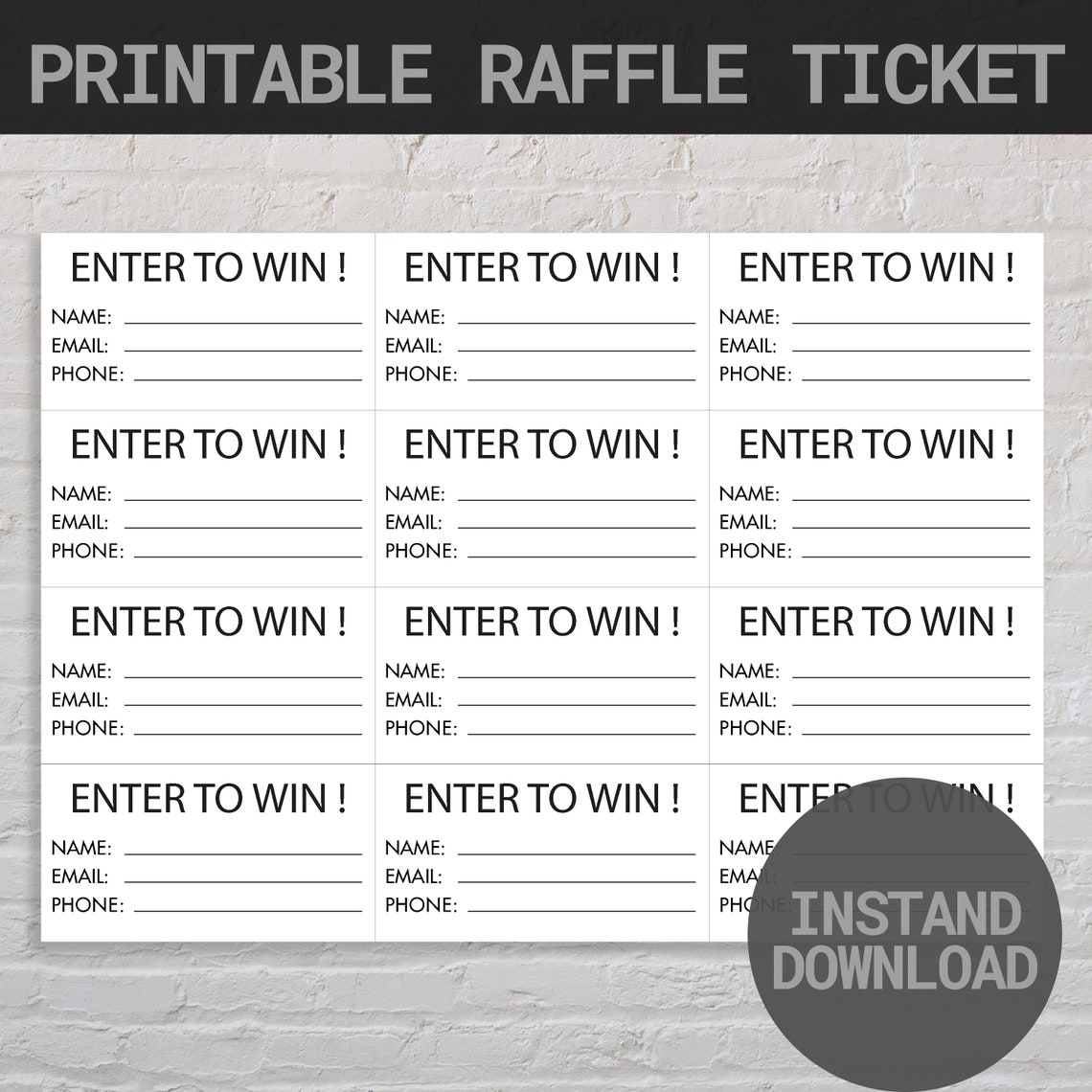Printable Raffle Tickets Enter to Win Tickets Enter to Win Printable ...