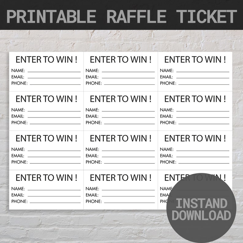 Printable Raffle Tickets | Enter to Win Tickets | Enter to Win ...