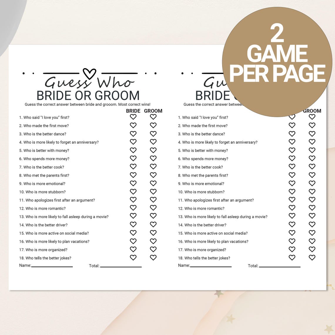 Guess Who Bride or Groom Game | Printable Bridal Shower Game | Wedding ...