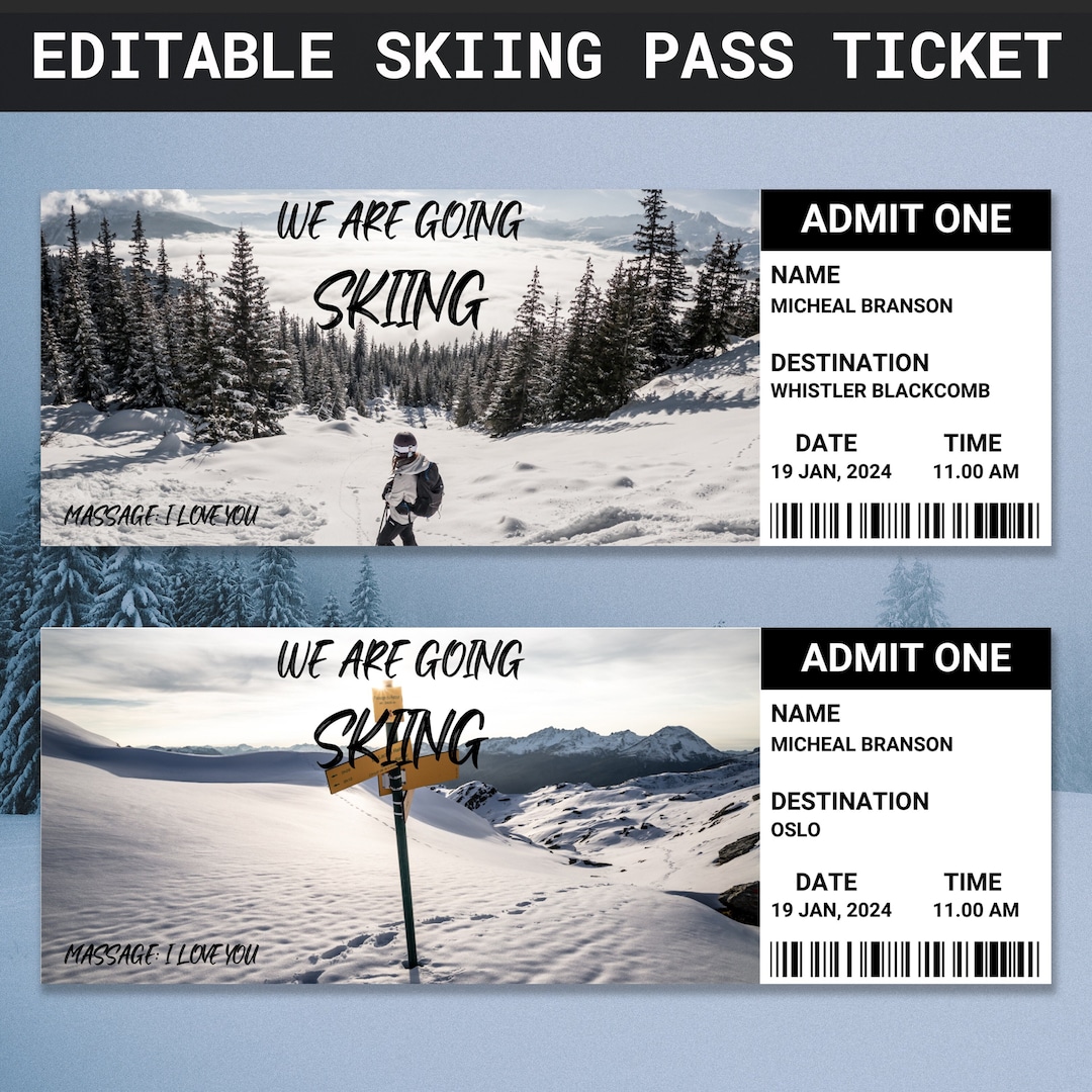 Editable Skiing Pass Ticket Template Skiing Pass Ticket Printable ...