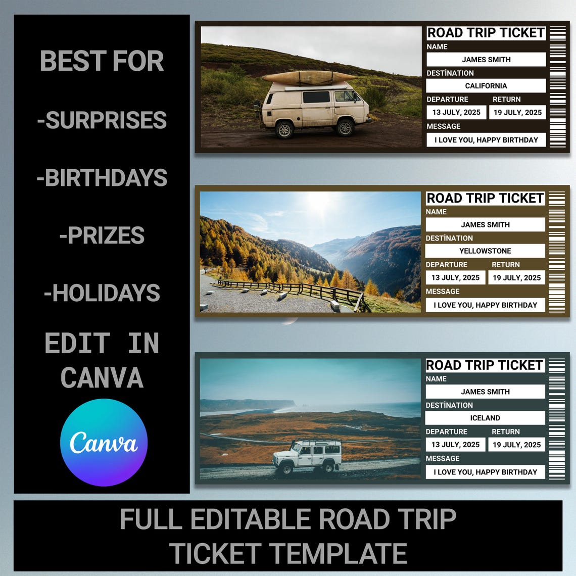 Editable Road Trip Ticket Printable Road Trip Ticket Road Trip ...