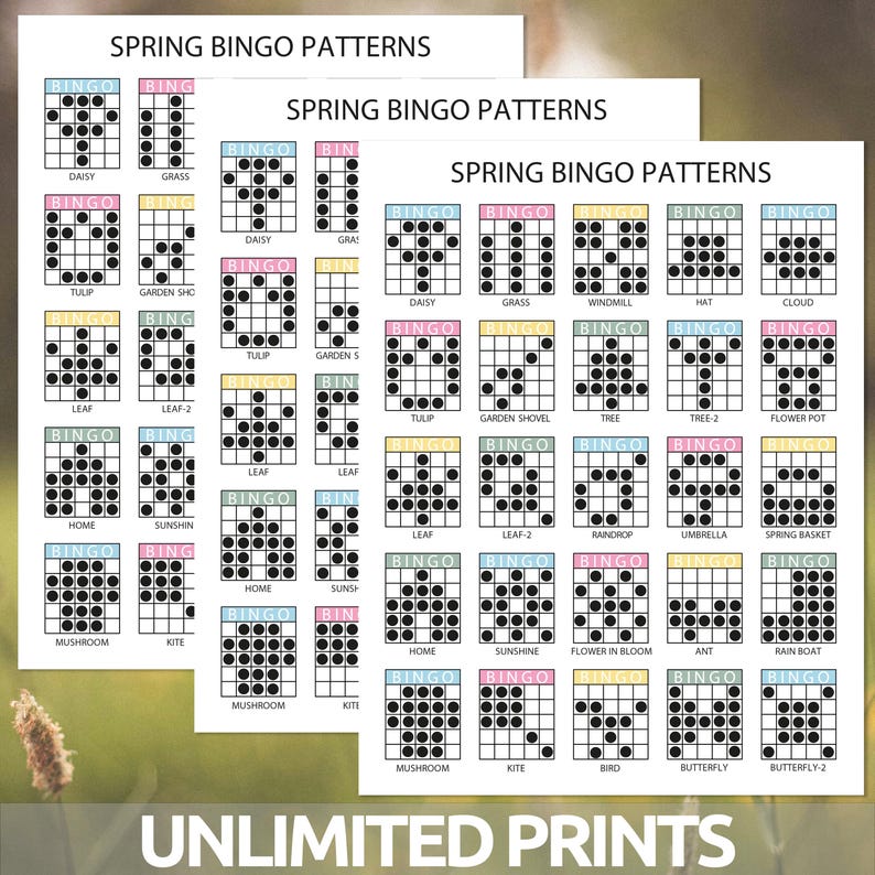 Spring Bingo Pattern | Spring Bingo Cards | Printable Spring Bingo ...