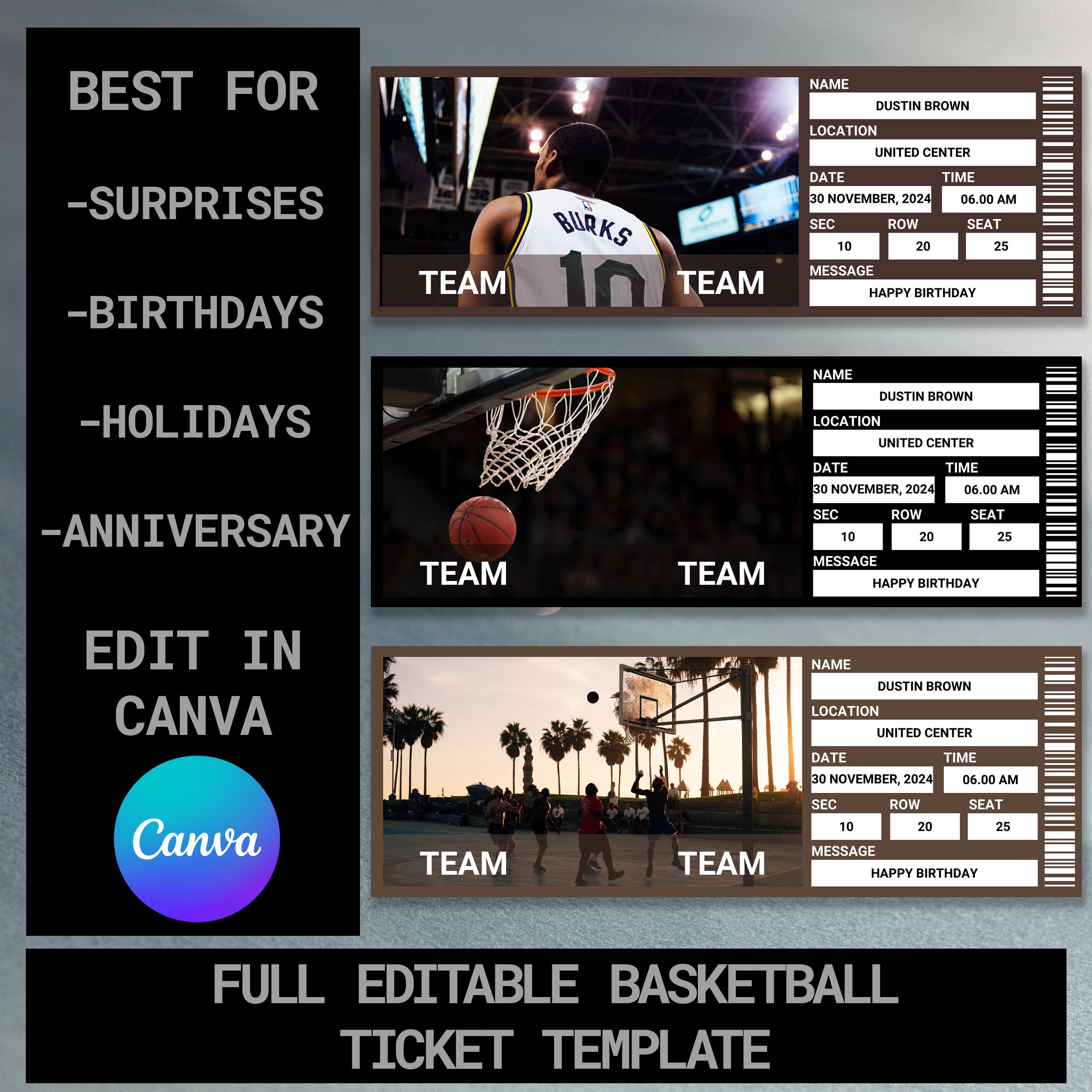Custom Basketball Tickets | Printable Basketball Tickets Canva Template ...