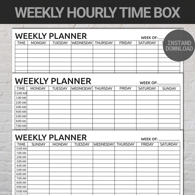 Printable Weekly Planner | Weekly Schedule | Hourly Weekly Planner ...