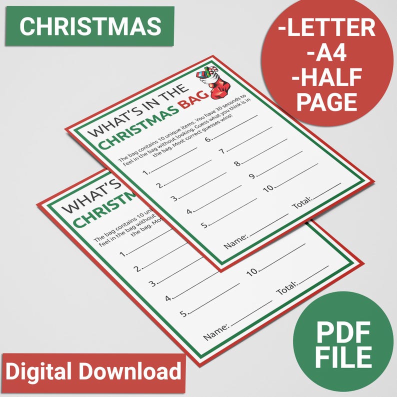 What's in the Bag Christmas Game | Printable Christmas Game | Fun ...